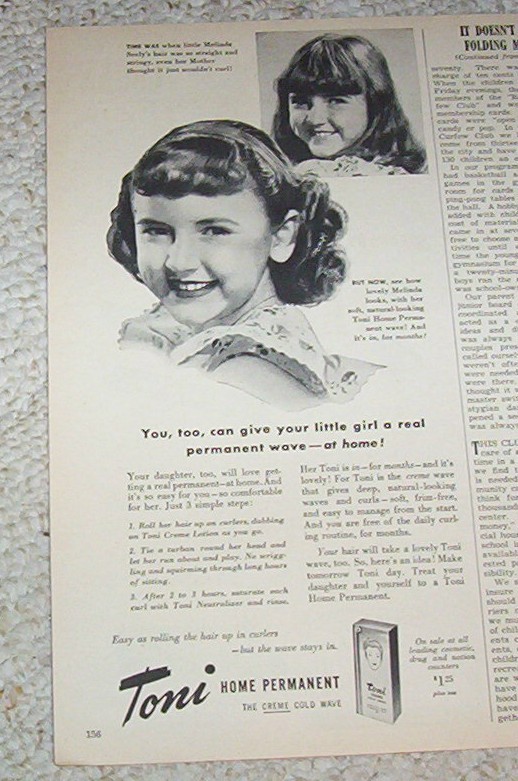 1947 print ad - Toni home perm MELINDA SEELY little girl curls hair ...