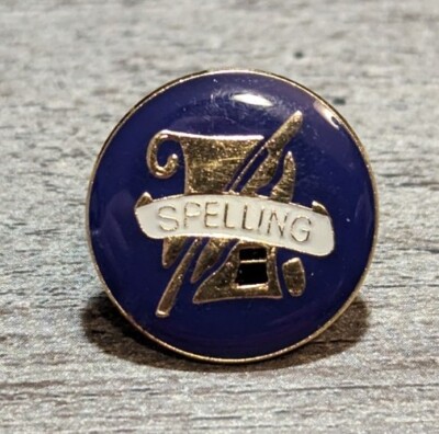 "Spelling" With Pen & Scroll Design Gold & Blue School Vintage Lapel ...