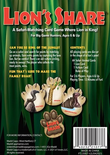 Lion’s Share Card Matching Game with Safari Animals New By Madd Capp ...