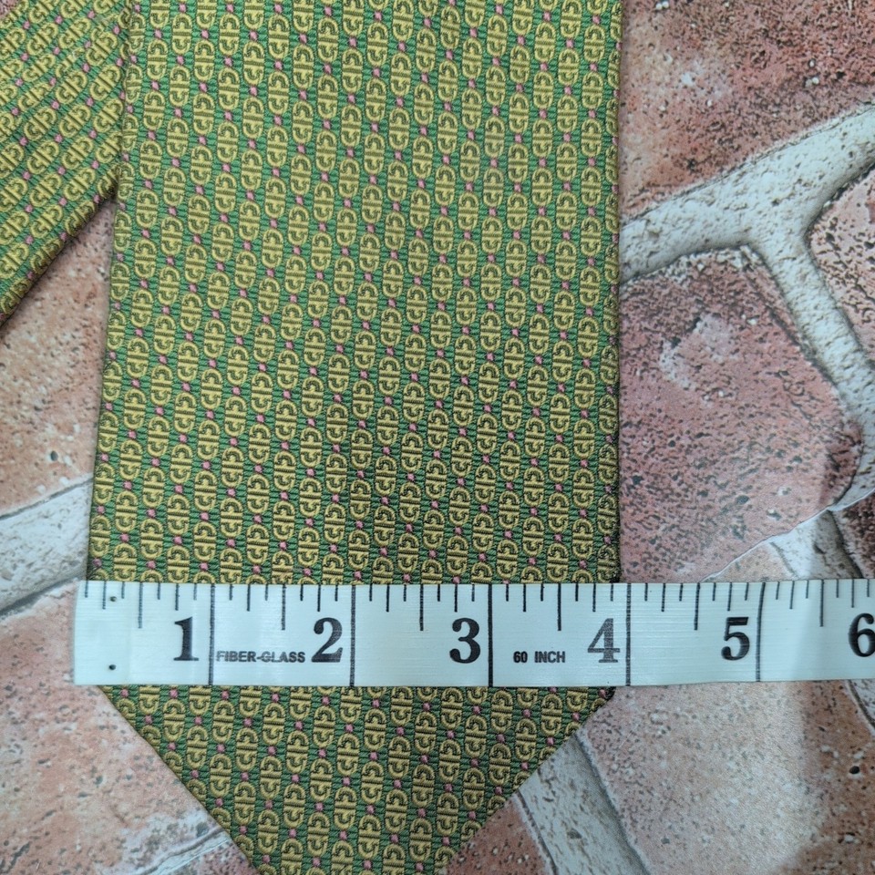 Bvlgari 7 Fold Green Gold Interlock Geometric Pattern 100% Italian Silk ...