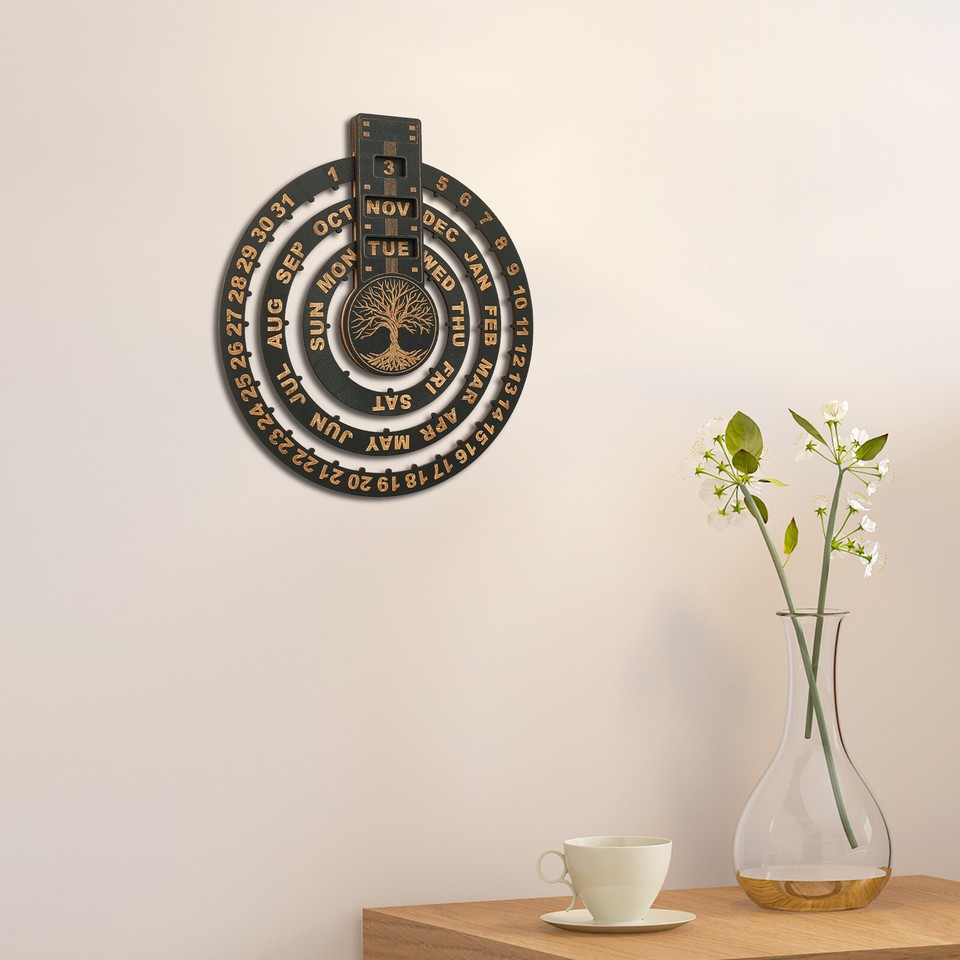 Rotating Circular Wall Calendar Interactive Wood Disc Calendar Hanging ...