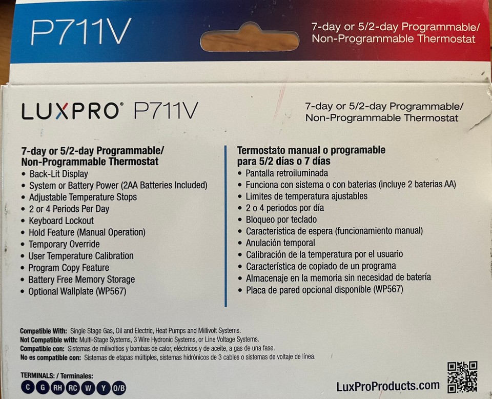 LUXPRO MODEL P711V 7-day or 5/2-day Programmable/Non-Programmable ...