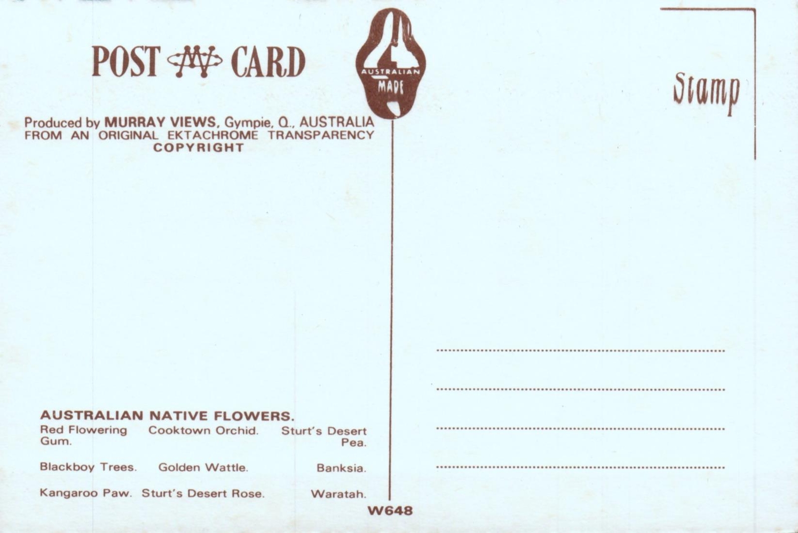 VINTAGE Murray Views Australian Native Flowers POSTCARD Scalloped Edges ...