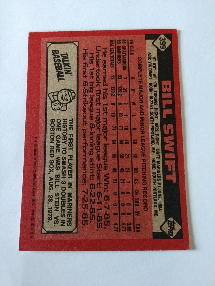 Bill Swift - 1986 Topps #399 - Seattle Mariners Baseball Card | eBay