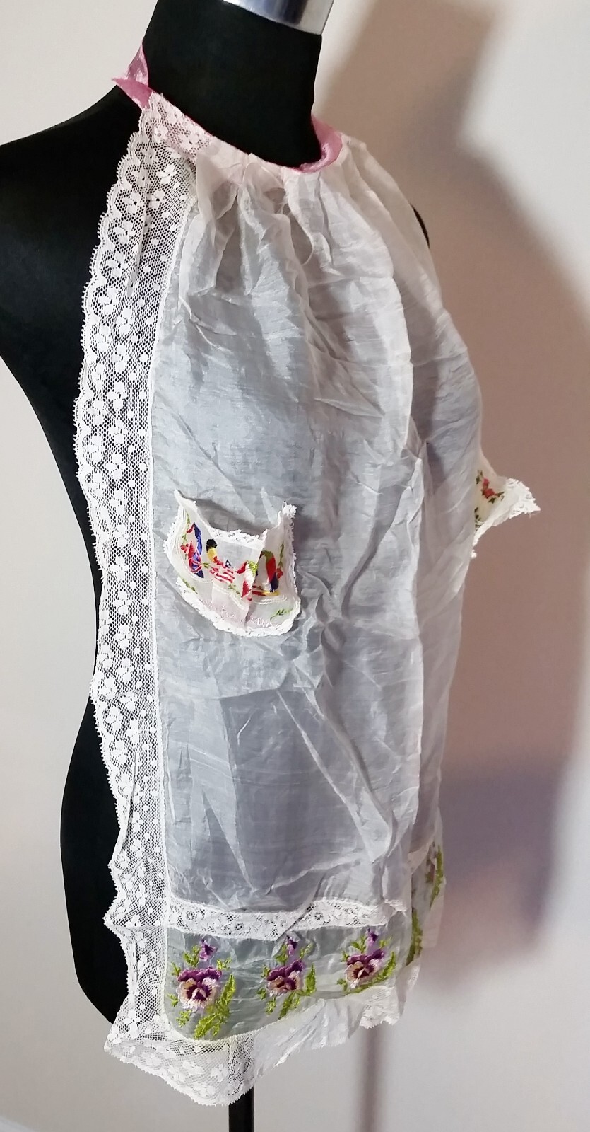 WWI Antique 1919 Silk Apron Souvenir France Hand Embroidery French Maid ...