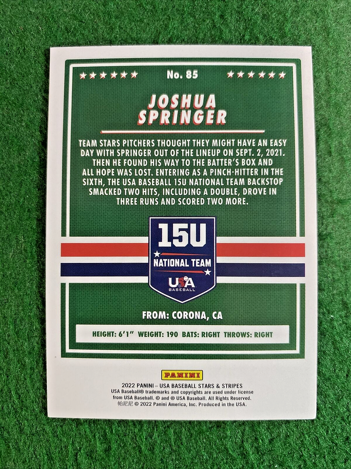 2022 Panini Stars & Stripes #85 RC Chrome Joshua Springer USA National ...