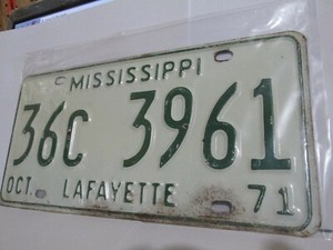 OLD ANTIQUE VINTAGE MISSISSIPPI LICENSE PLATE CAR TAG 1971 LAFAYETTE ...