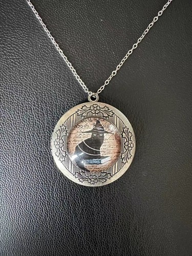 Magic Black Cat Locket Necklace Handmade Round Silver Tone Photo Locket ...