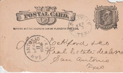 One Cent Postcard Scott UX7 postmarked San Antonio c.1882 | eBay