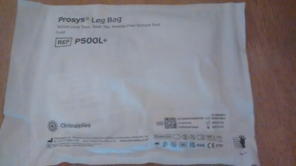 8x PROSYS P500L+ URINE DRAINAGE LEG BAG, 500ML LONG TUBE SLIDE TAP EXP ...