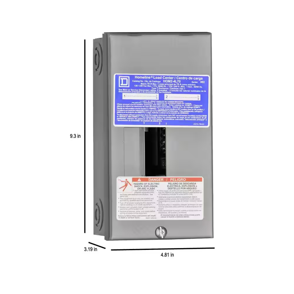 Square D Breaker Box 70 Amp Subpanel Indoor Load Center 2 Space 4 ...