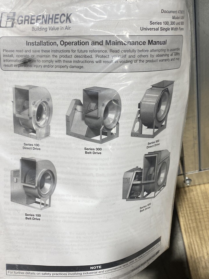Greenheck USF-18-1-B2-00-01-01 Centrifugal Fan Exhaust Blower New | eBay
