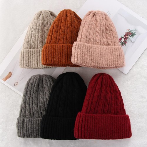 Thick Fleece Hedging Cap Wool Knitted Beanies Casual Ski Hats Slouchy ...