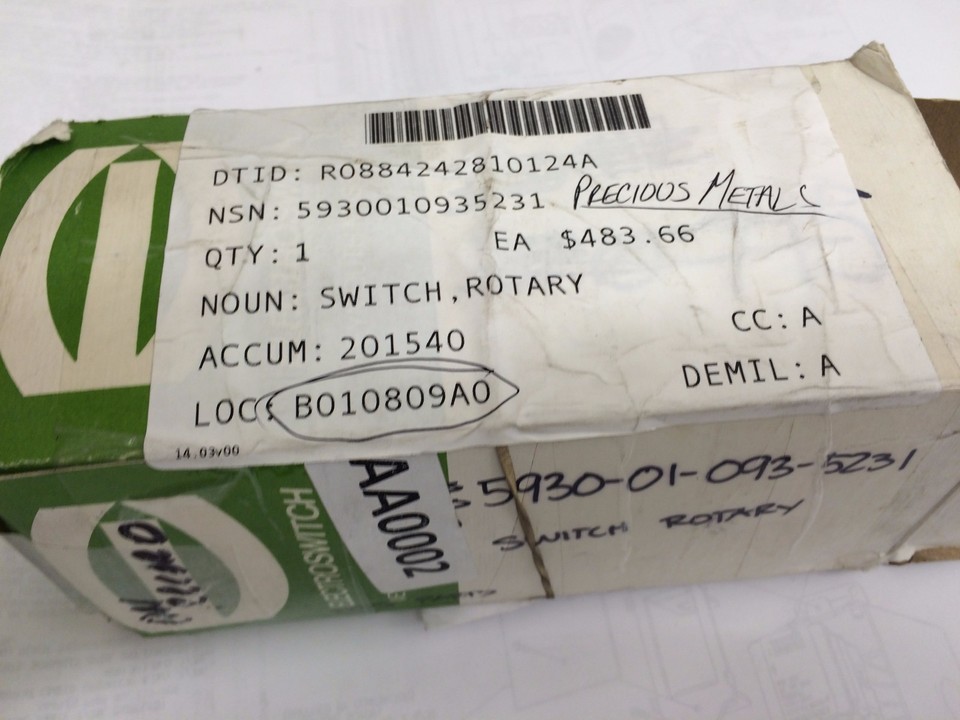 ELECTROSWITCH ROTARY SWITCH # 26206G ELECTROSWITCH NSN: 5930-01-093 ...