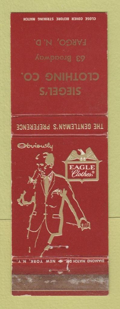 Matchbook Cover - Eagle Men's Clothes Siegel's Fargo ND WORN | eBay