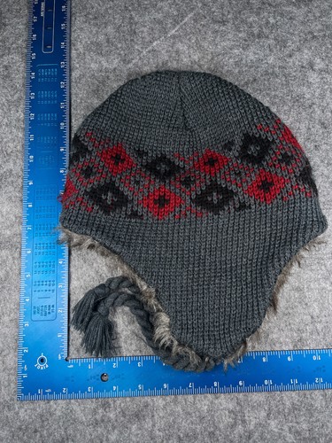 Concept One Beanie Toque Adult OS Gray Geometric Acrylic Poly Ear Flaps ...
