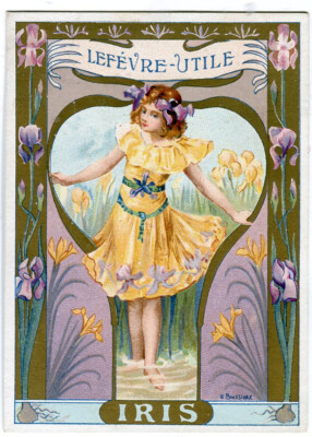 Oblaten scrap chromo Litho Karte Lefevre- Jugendstil Blumenkind Iris 11 ...