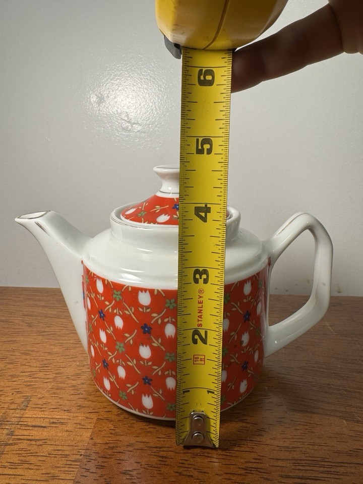 Vintage Floral Teapot Red White Porcelain | Mid Century Style Tea Pot ...