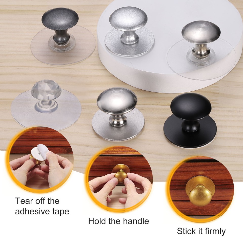 8 Pack Adhesive Cabinet Knobs, Round Stick on Drawer Knob, Black | eBay