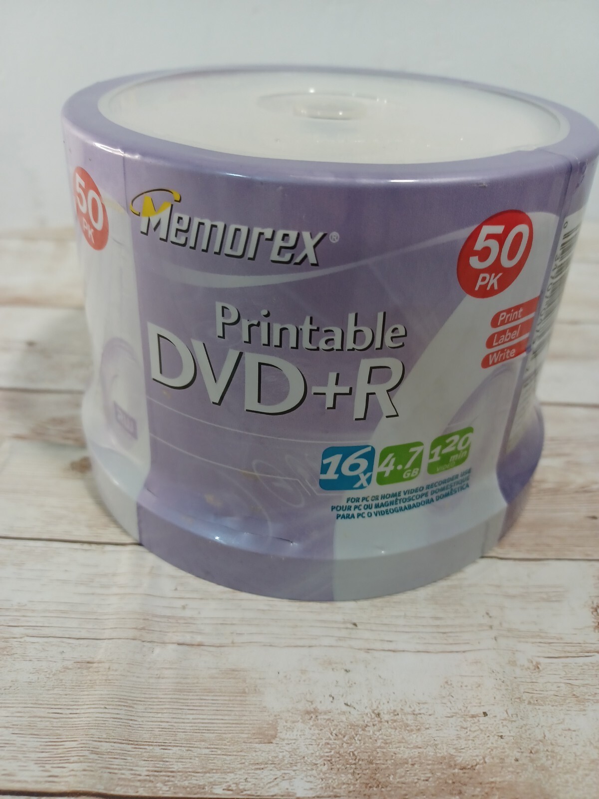 MEMOREX 50 pk Printable DVD+R 16X Blank 4.7GB 120 Min Recordable Media ...
