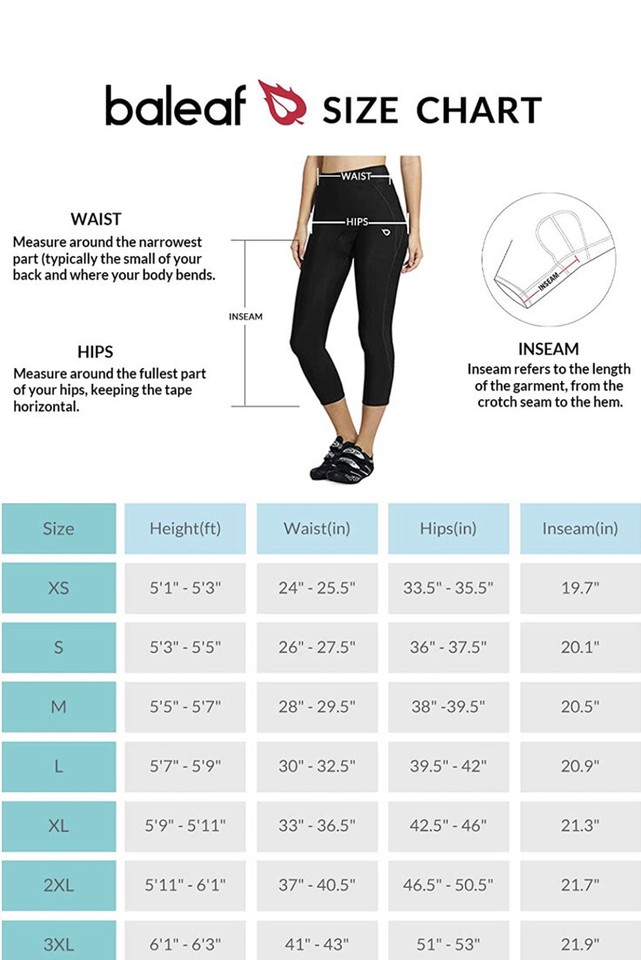 BALEAF Women's Padded Bike Cycling Bicycle Capri Biking Spin Legging 3/ ...