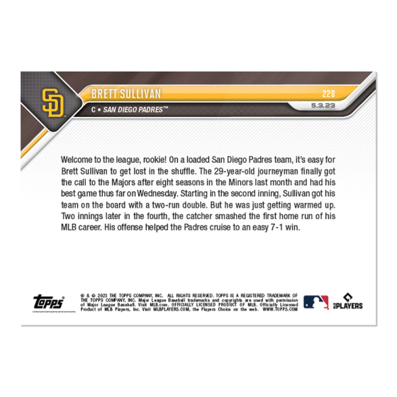 Brett Sullivan RC 1st HR & RBI 2023 MLB TOPPS NOW Card 228 | eBay