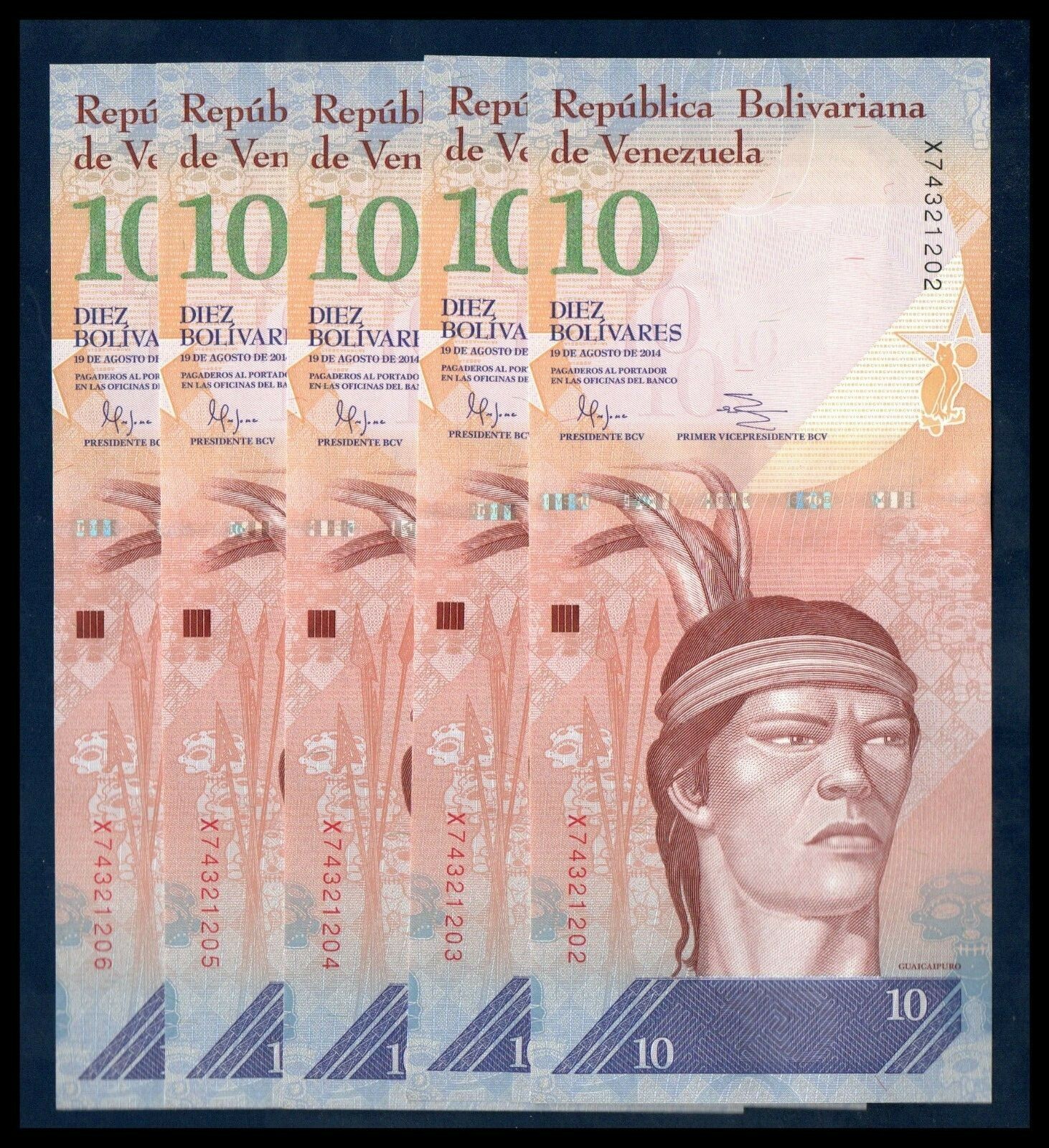 Venezuela Notes UNC Lot 5 Pcs 10 Bs 2007-2014, ( Currency Banknote ...