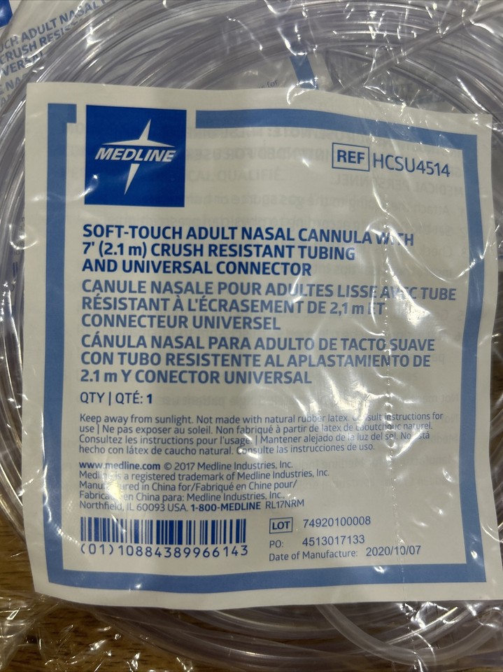 3 Medline Soft Touch Adult 7 ft Nasal Cannula (2.1m) Crush Rst tubing ...