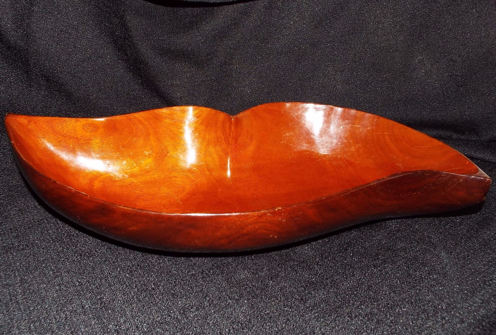 FRITZ MEVS Large Wooden Bowl, Solid Mahogany Varnished Leaf shape Hand ...