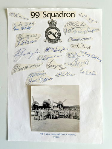 WW2 RAF 99 SQUADRON VINTAGE SHEET SIGNED BY EX MEMBERS OF THE SQUADRON ...