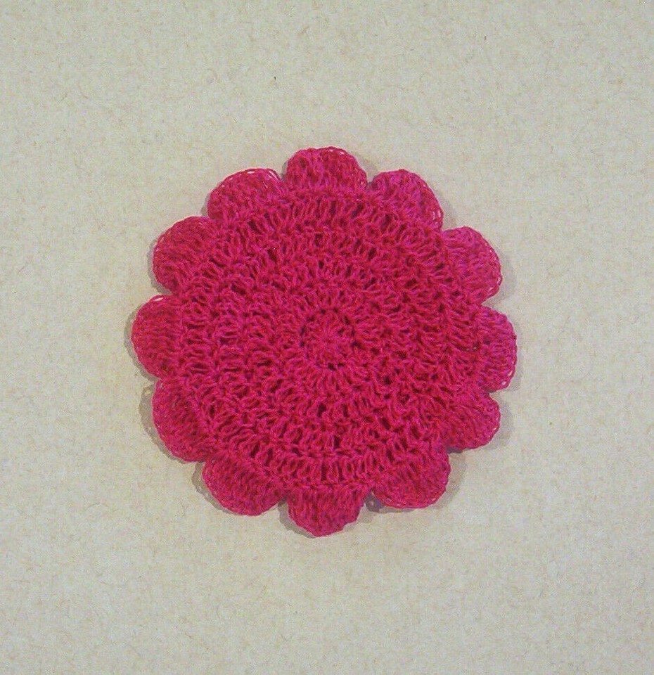 Crocheted Raspberry Pink 5-Layered Mum Flower Applique Large Quilting ...