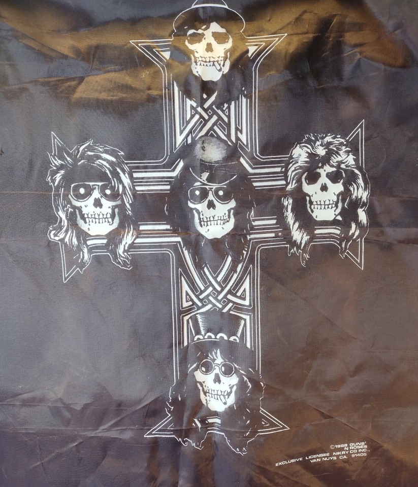 Guns N Roses Banner Tapestry 1988 Vintage Cross Skulls Logo Black Large ...