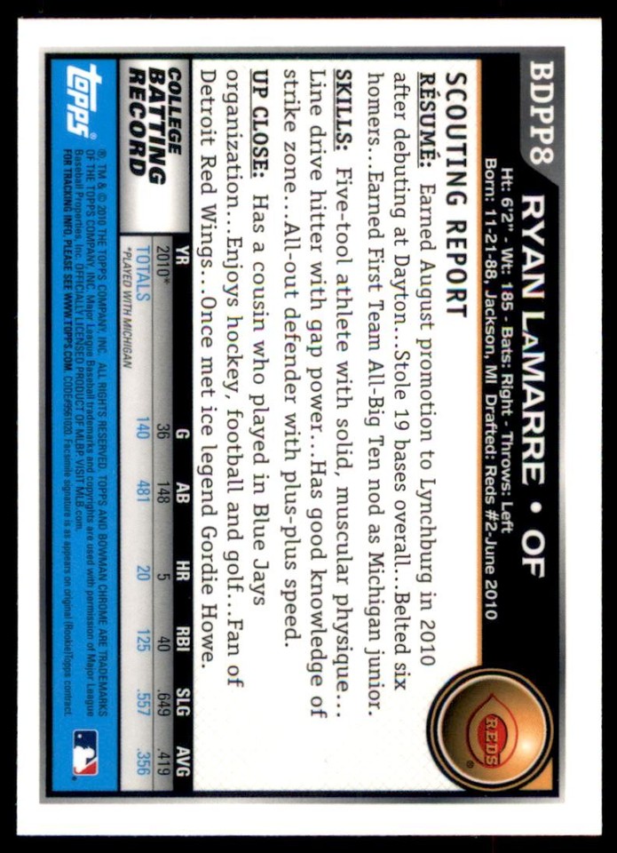 2010 (REDS) Bowman Chrome Draft Prospects #BDPP8 Ryan LaMarre | eBay