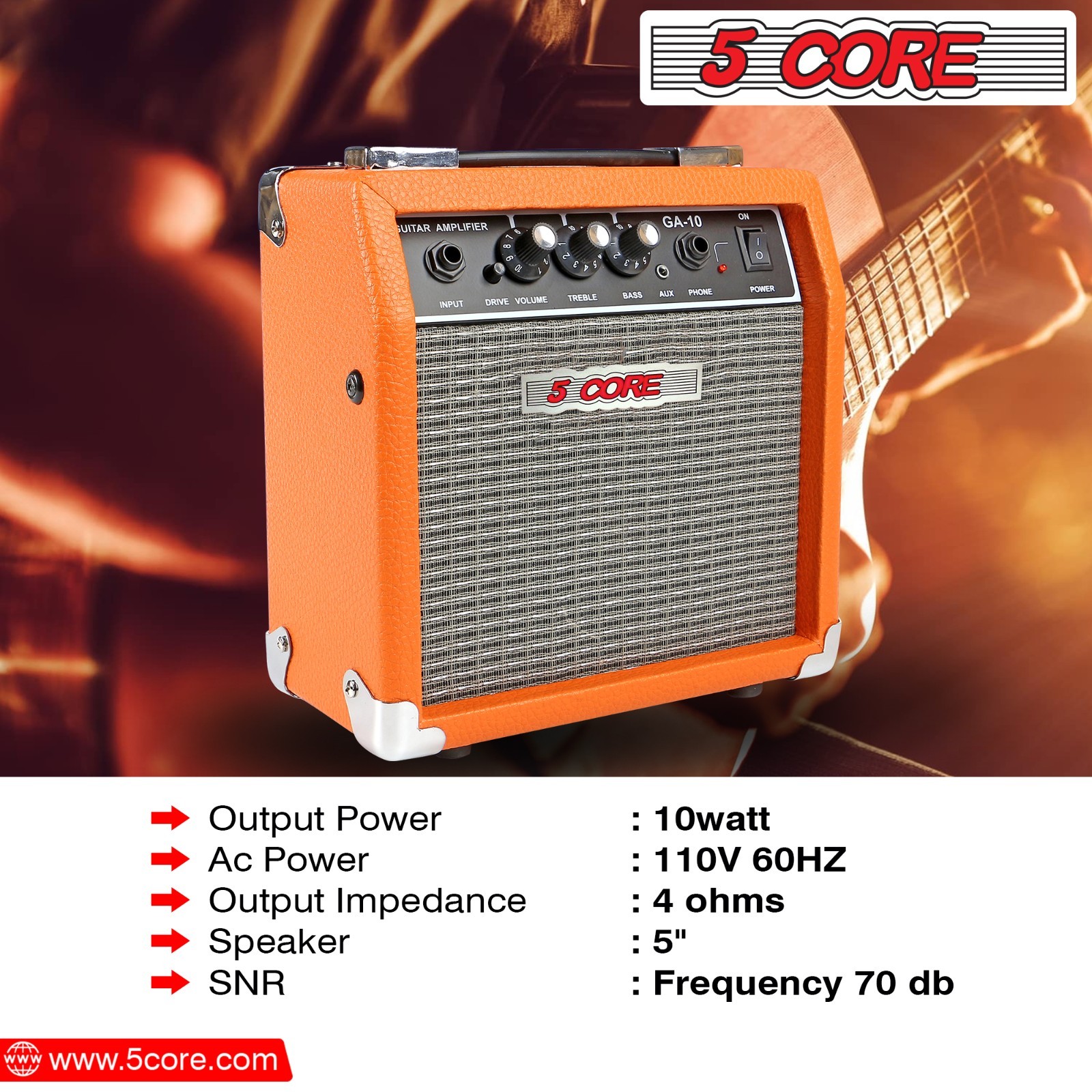 5Core Guitar Amp 10W Electric Bass Acoustic Portable Practice Mini ...