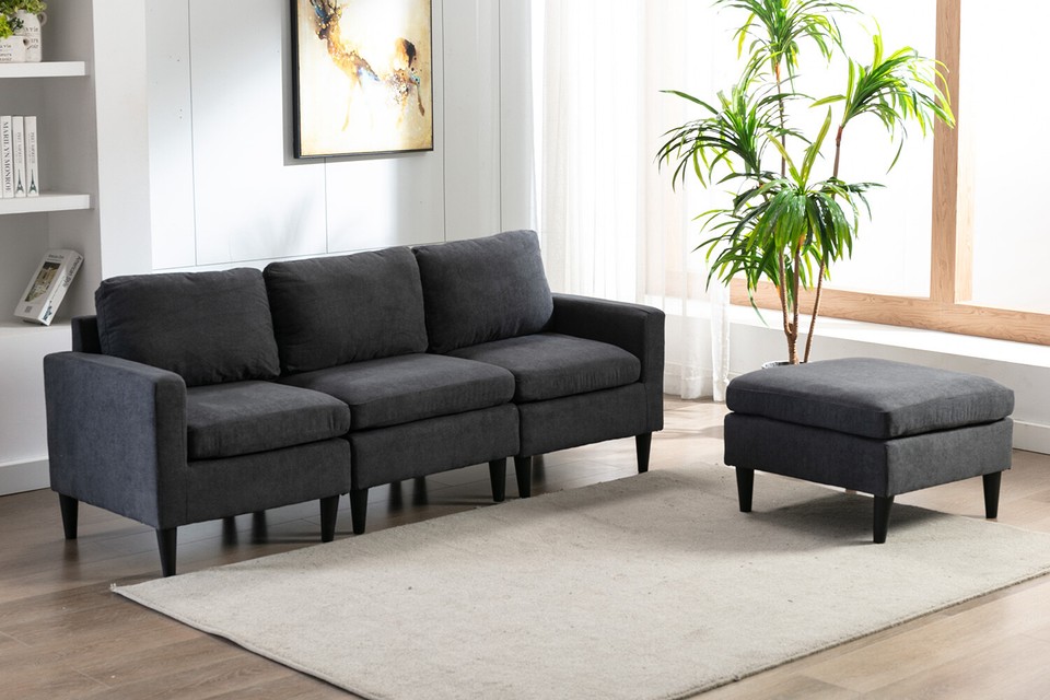 3 Seat Modern Sectional Sofa Couch Sofa Set w/ L-Shaped Chaise for ...