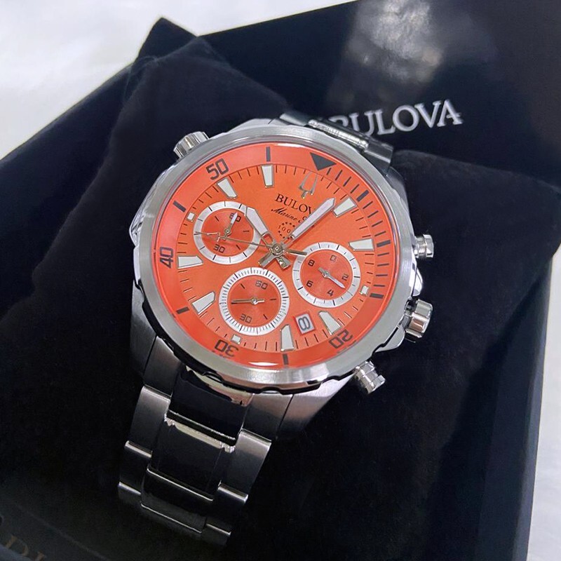 Men New Bulova Classic Orange Marine Star Stainless Steel 96B395 Watch ...