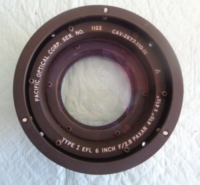 Pacific Optical Corp 6" f/2.8 Paxar Type I CAV-2677-110-11 Aerial Lens ...