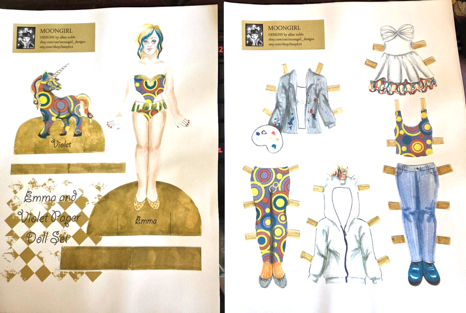 13 Beautiful Two-Page PAPER DOLLS on sturdy paper, must see close-ups ...