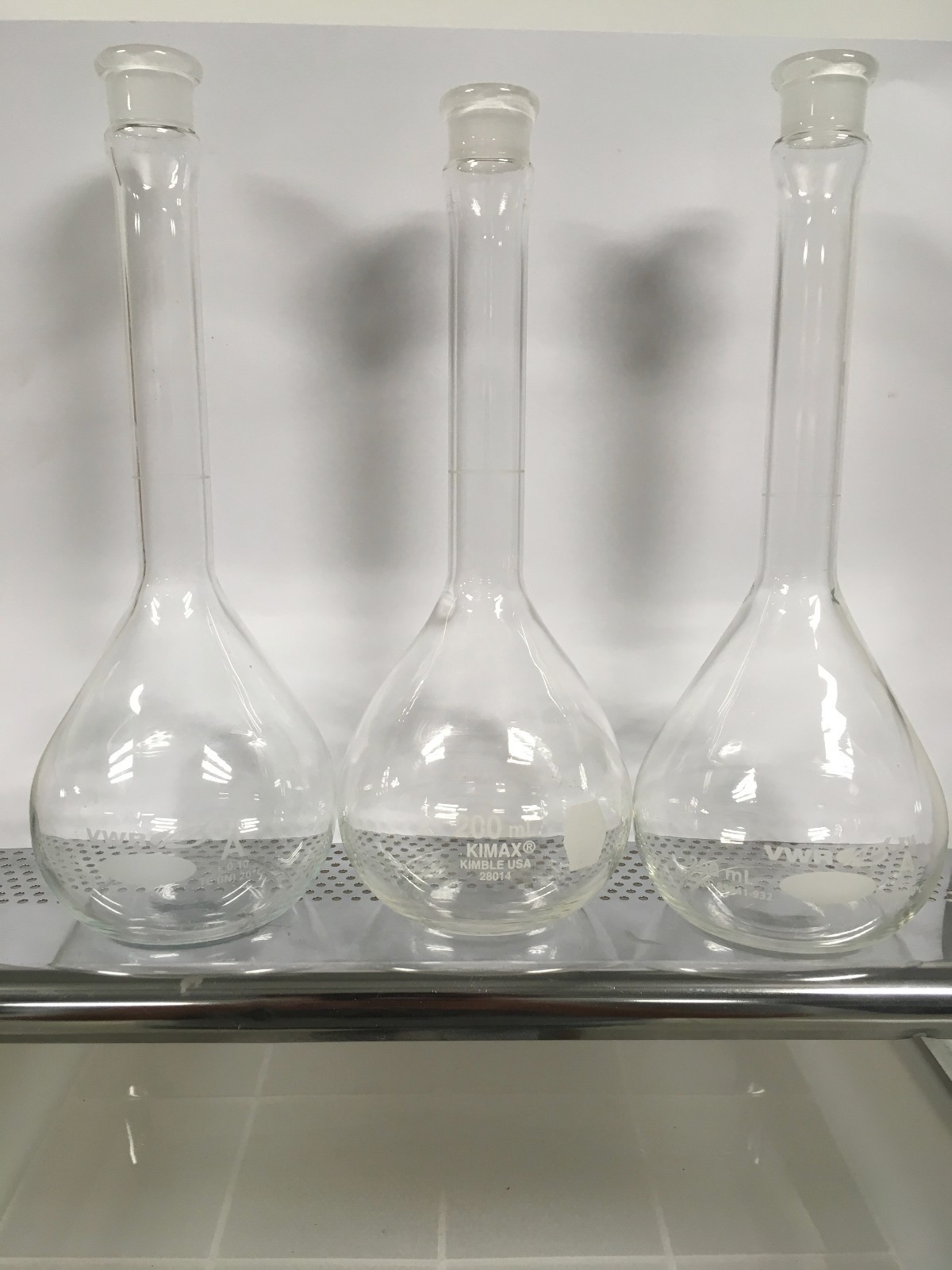 Sorted Brands of Volumetric Flasks 200mL-Sets of 3-Glass Stoppers ...