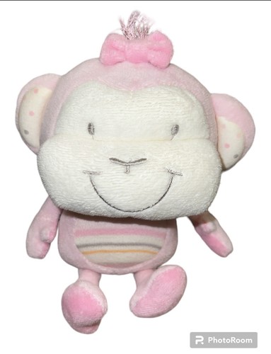 HTF Childrens Place Pink Monkey Stuffed Lovey Plush Polka Dots Stripes ...
