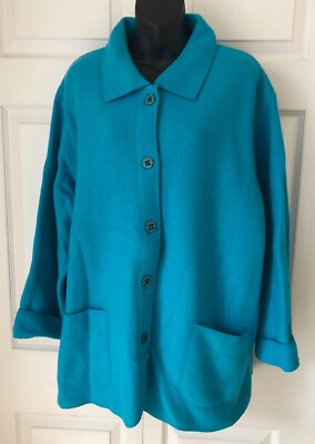 Sigrid Olsen Sport Wms Long Blue Cardigan Sweater Jacket Shetland Wool ...