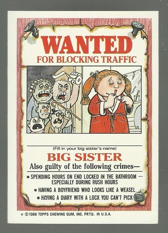 1986 TOPPS GARBAGE PAIL KIDS #110A SNOOTY SAM NM+ SERIES 3 BIG SISTER ...