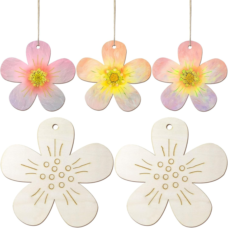 5Pcs Flower Wooden Crafts to Paint, DIY Unfinished Blank Wood Cutouts ...
