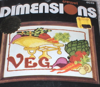1980 Dimensions Vegetables Crewel Kit NIP 7x5" Carrots Artichoke Tomato ...