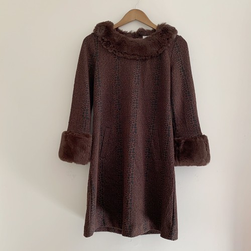 Tyler Boe Chelsey Snake Print Faux Fur Trim Dress XS Glam Winter NEW ...
