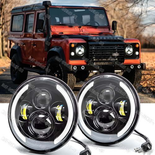 For Land Rover Defender 90 110 Pair 7" inch Round LED Headlights Hi/Lo ...