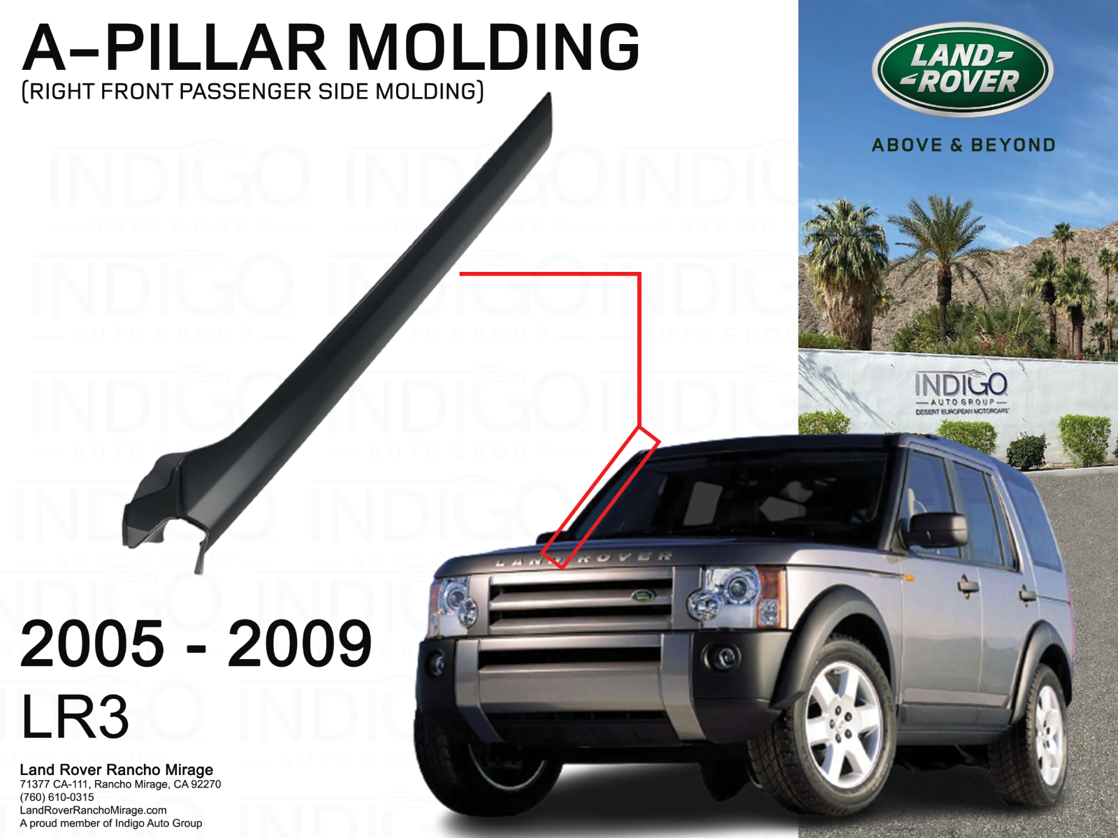 LR3 Passenger Right Side Front Wind Shield A Pillar Trim Molding ...