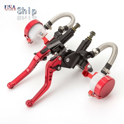 Aluminum Red Handlebar Master Cylinder Hydraulic Brake Clutch Lever ...