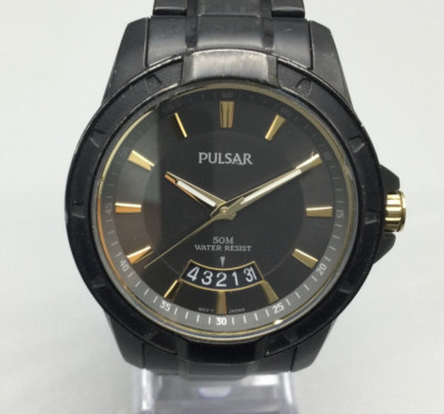 Vintage Pulsar Watch Men 44mm Black Dial Date YJ42-X108 New Battery 6. ...