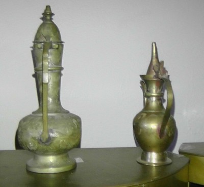 Vintage Jewish Ornate Brass 2 Pitcher Oil Jug Judaica Hebrew Jerusalem ...